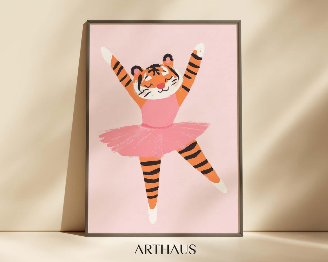Eclectic Tiger Wall Art Kids Room Decor Cute Tiger Tiger Ballerina ...