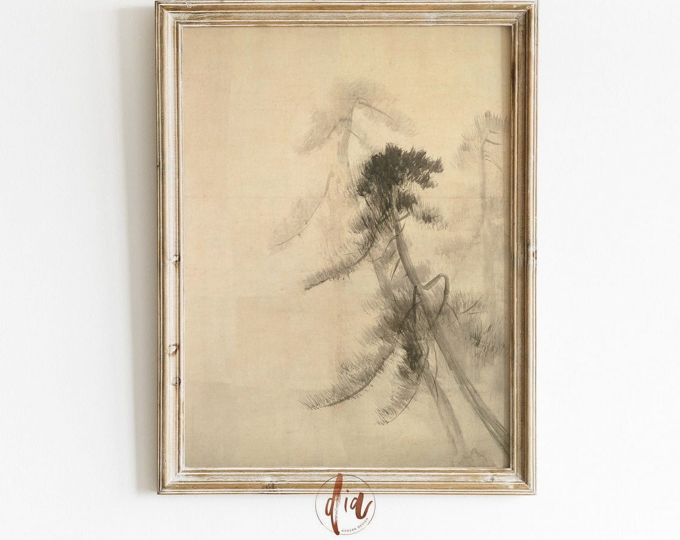 Eclectic Wall Art, Japandi Pine Tree Drawing, Vintage Tree Sketch ...