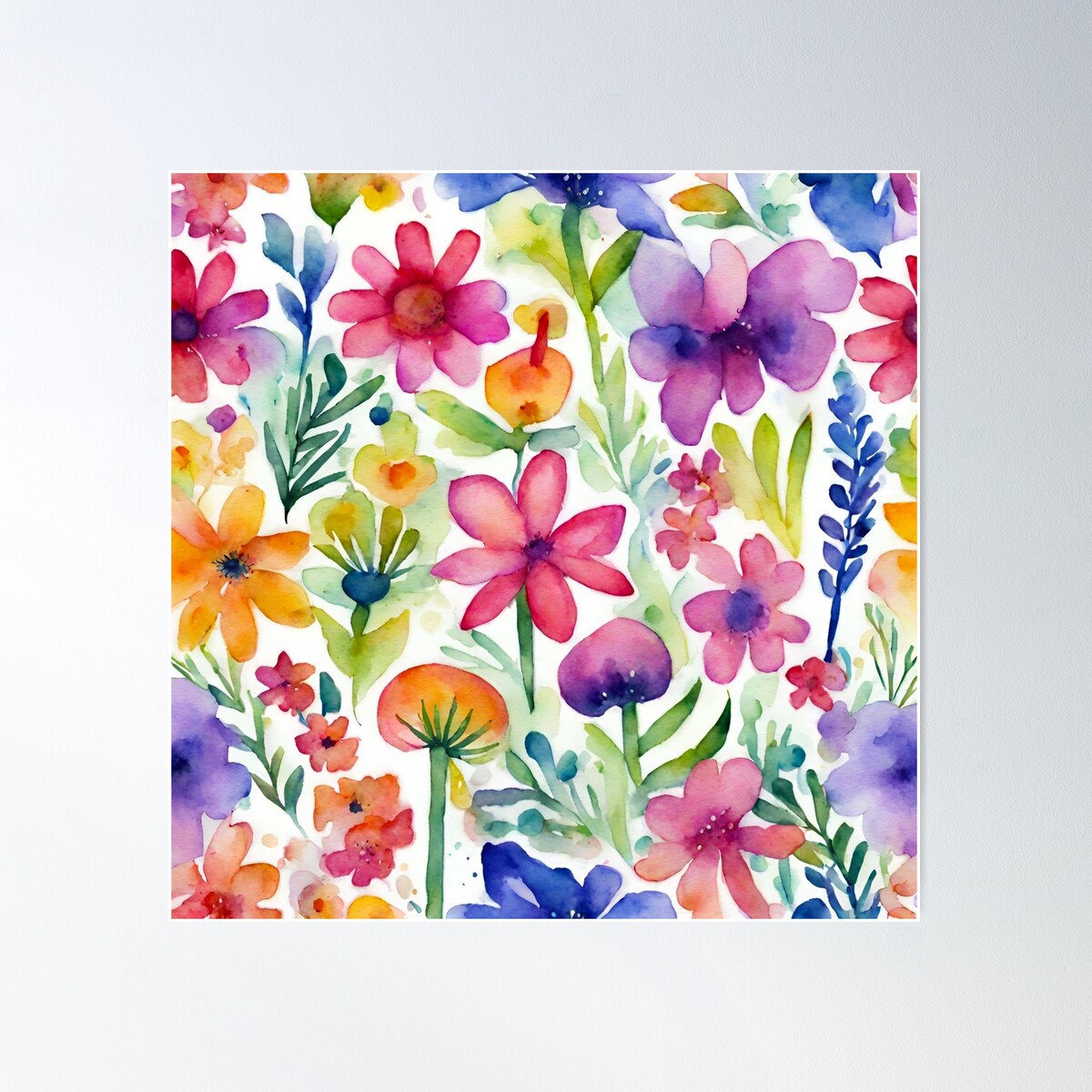 Eclectic Watercolor Funky Flowers Pattern 4 Poster Wall Art, Modern ...