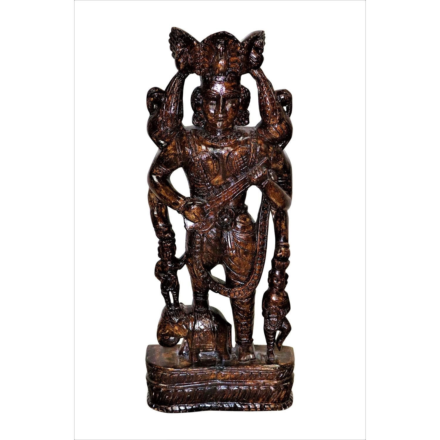 Eclectic Wooden Carved Tall Traditional Musician Statue | Solid Wood ...
