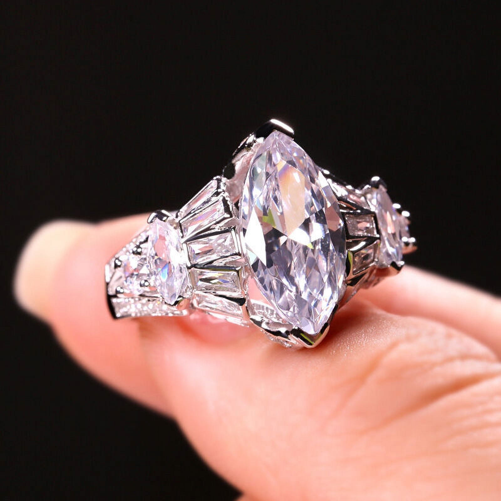 Eclet Jewels 14K White Gold Plated Moissanite Ring - Marquise Cut ...