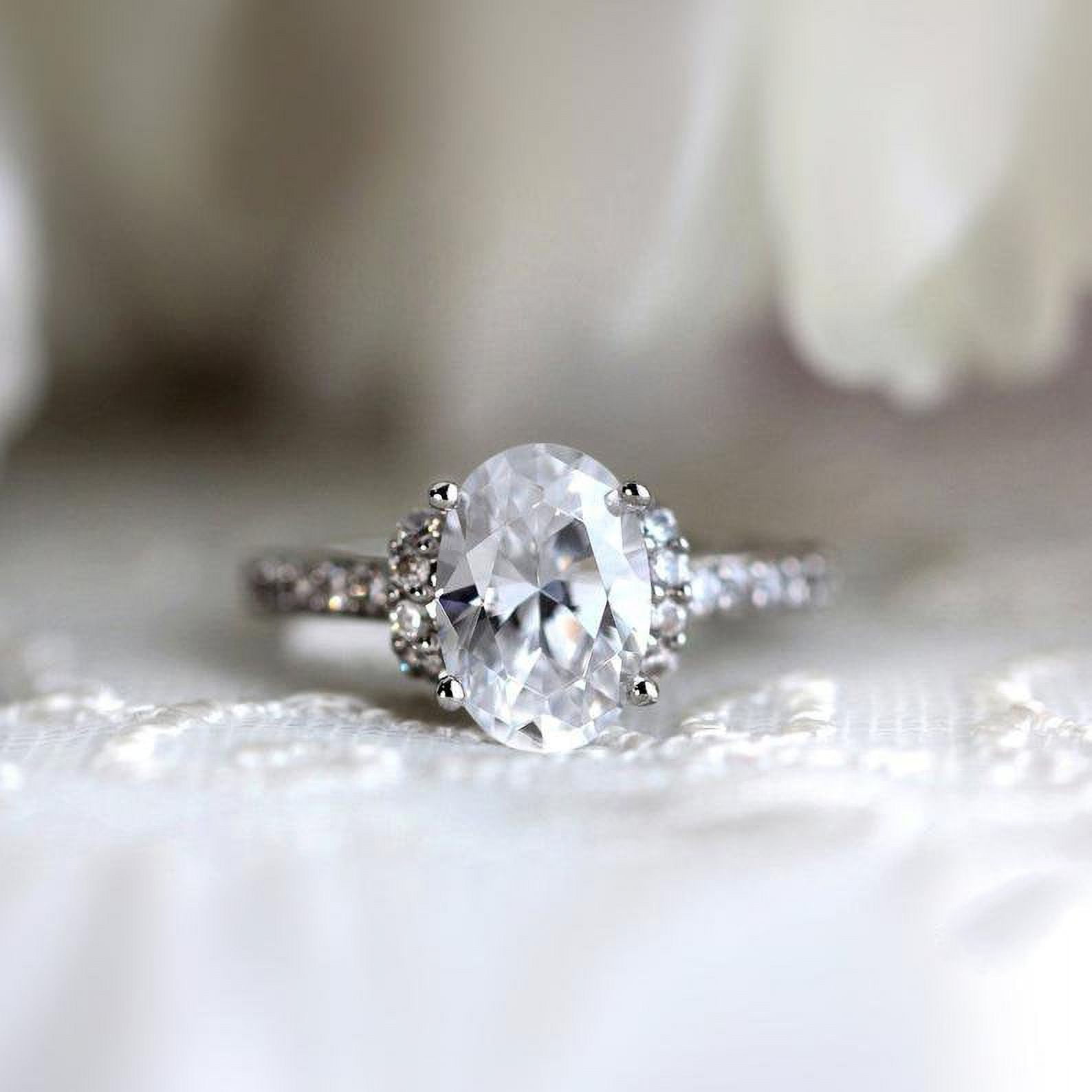 Eclet Jewels 14K White Gold Plated Ring - 2.1 Ct Lab Created Oval Cut ...