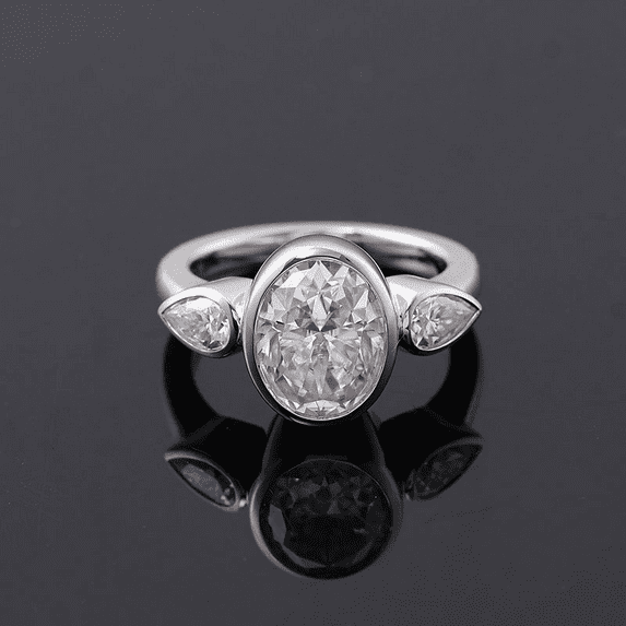 Eclet Jewels White Gold Over 14K Silver Diamond Ring - Oval Cut ...