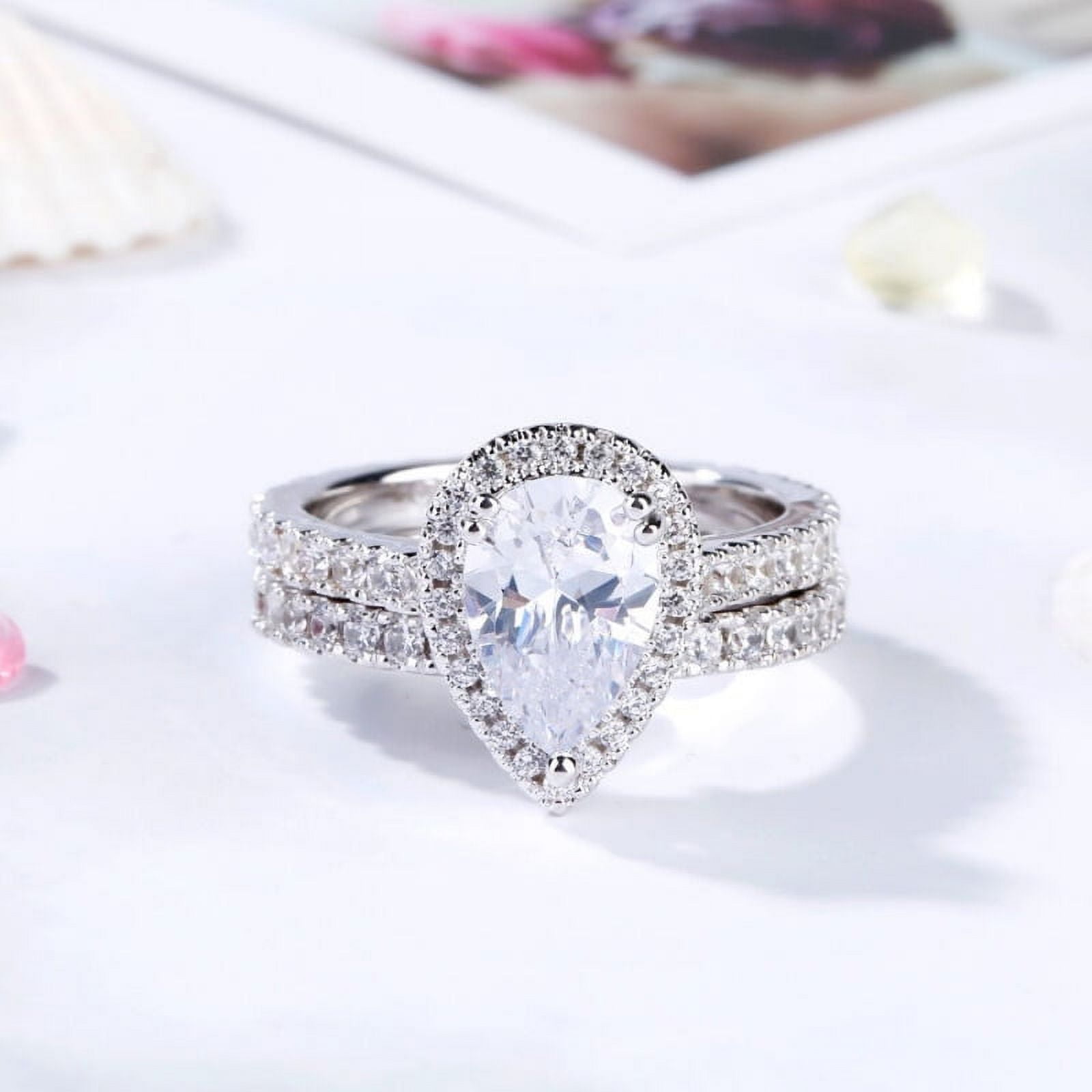 Eclet Jewes 1.9 Ct Pear Cut White Moissanite Ring for Her - 14K White ...