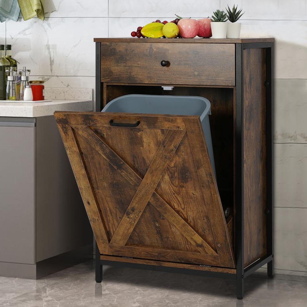 Eclife 10 Gallons Wooden Stand Alone Trash Cabinet with Hidden Bin and ...