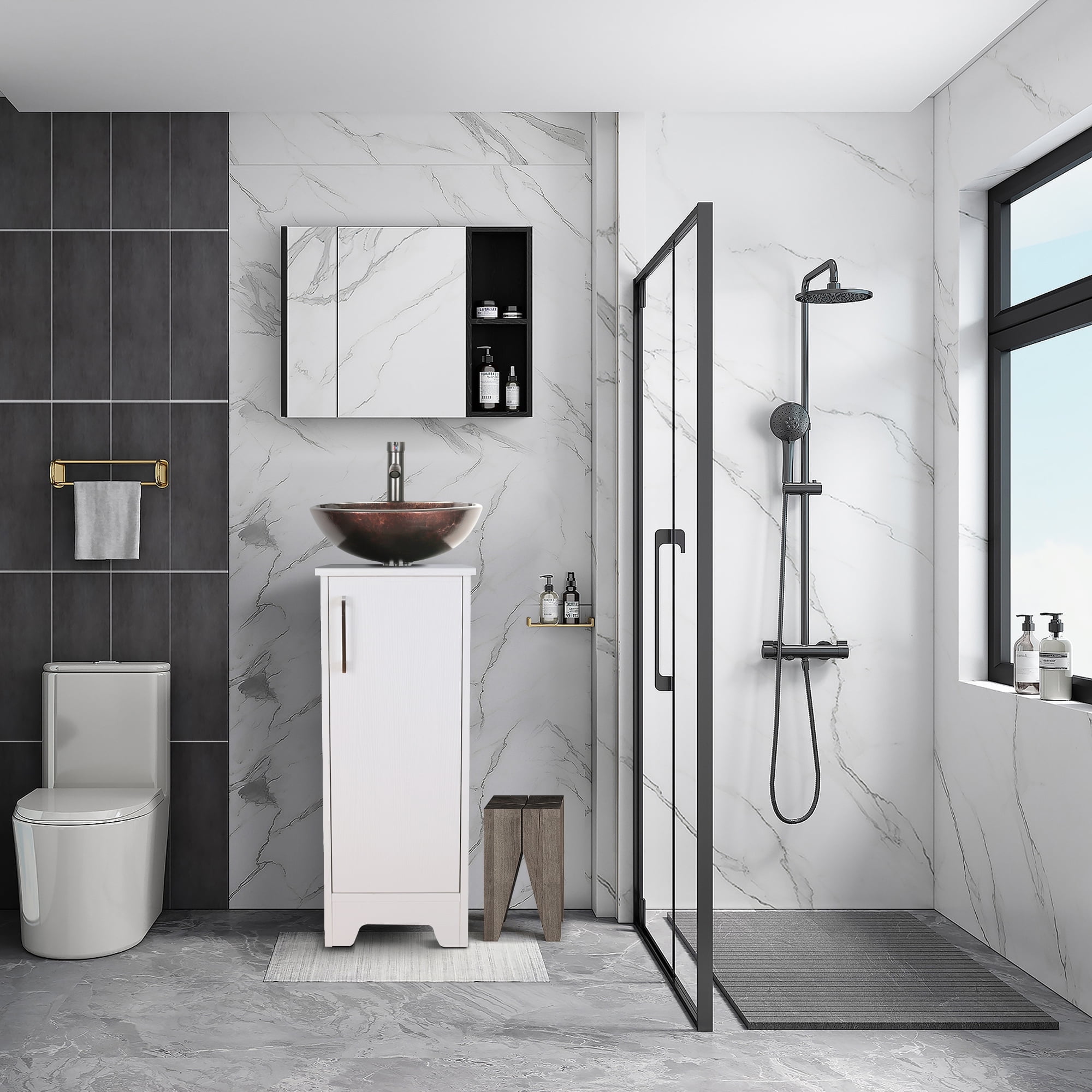 "Eclife 13"" Small Bathroom Vanity Set with Ceramic Top Vessel Sink ...