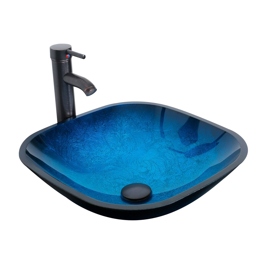 Eclife 16.5" Square Tempered Glass Bathroom Sink Combo with Faucet 1.5 ...