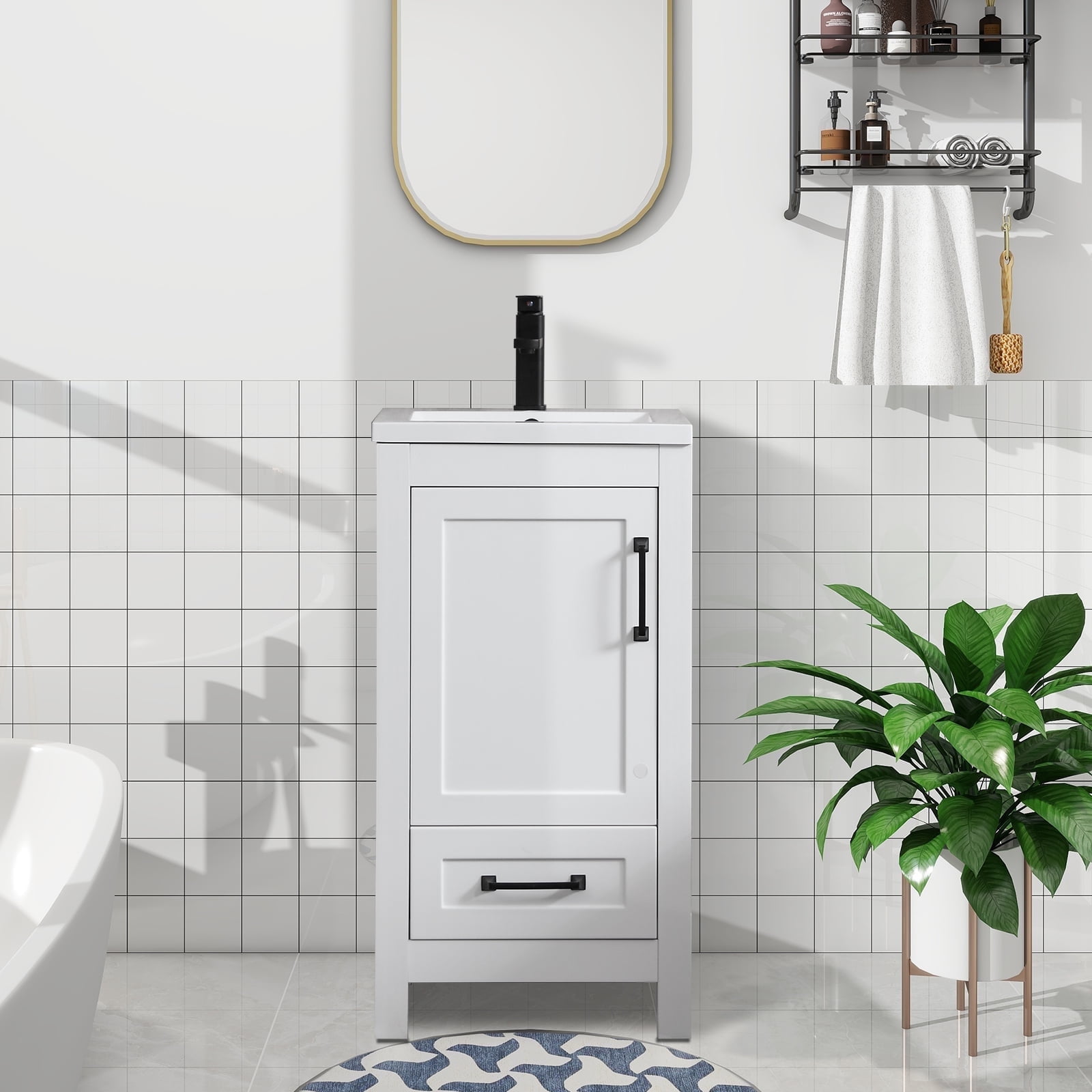 "Eclife 18"" Space-Saving White Bathroom Vanity Set with Resin Sink Top ...