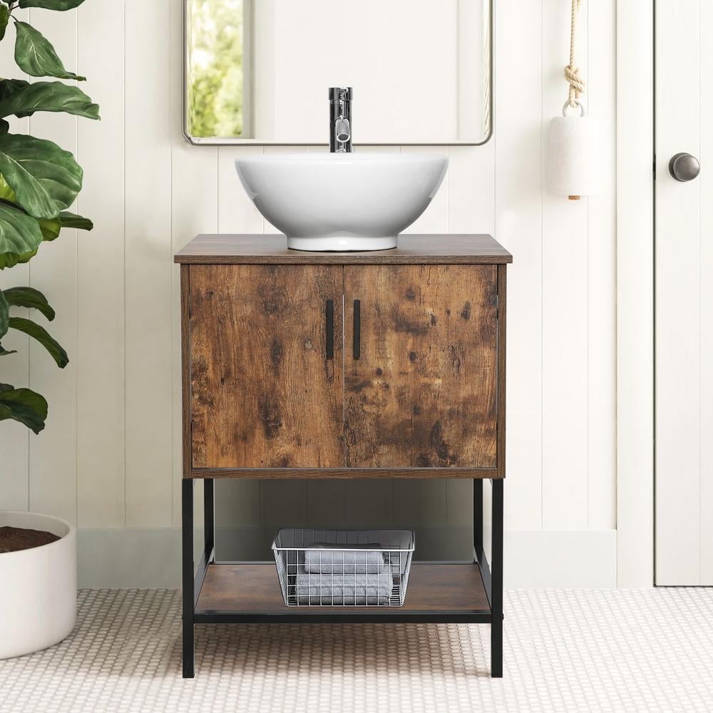 Eclife 24" Vessel Combo Farmhouse Vanity, Rustic Brown Top, White Sink ...