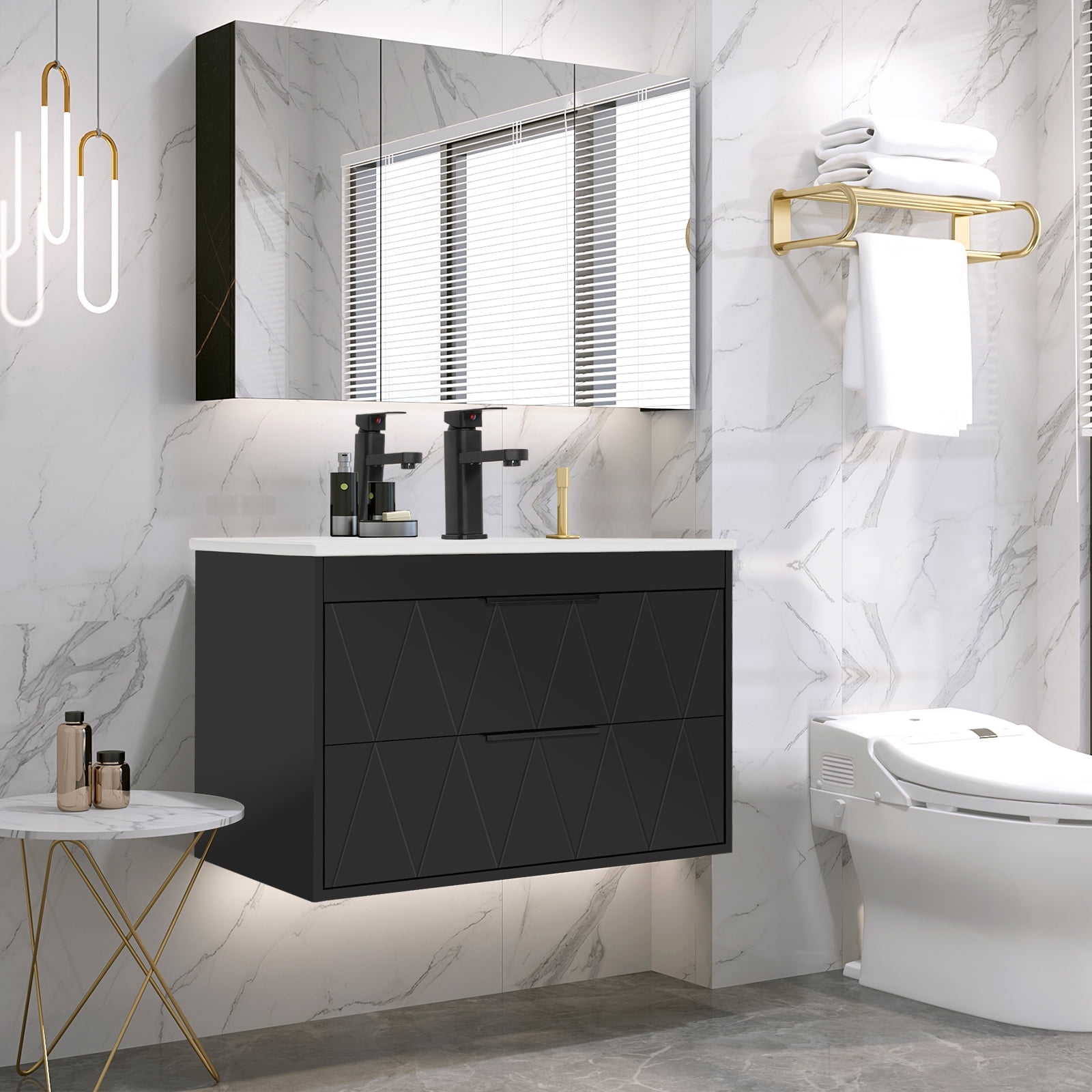 Eclife 30" Wall Mounted Floating Bathroom Vanity with Ceramic Sink Top ...