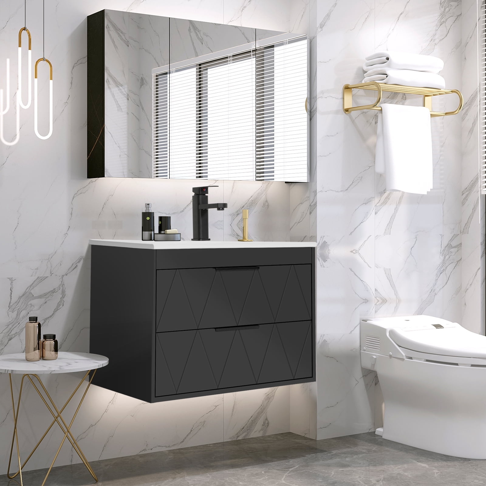 Eclife 30" Wall Mounted Floating Bathroom Vanity with Ceramic Sink Top ...