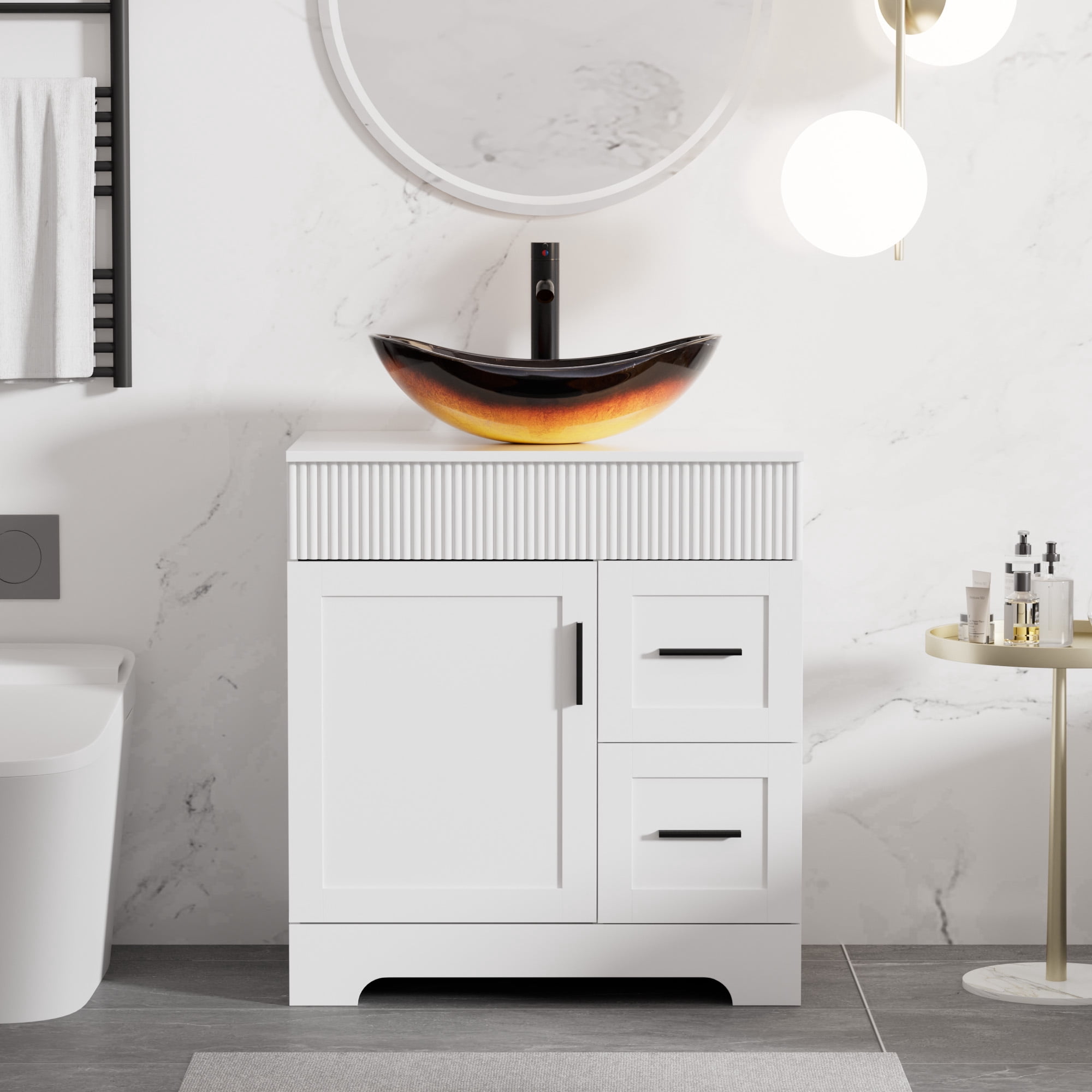 Eclife 30" White Vessel Sink Vanity Combo, Bathroom Vanity with Boat ...