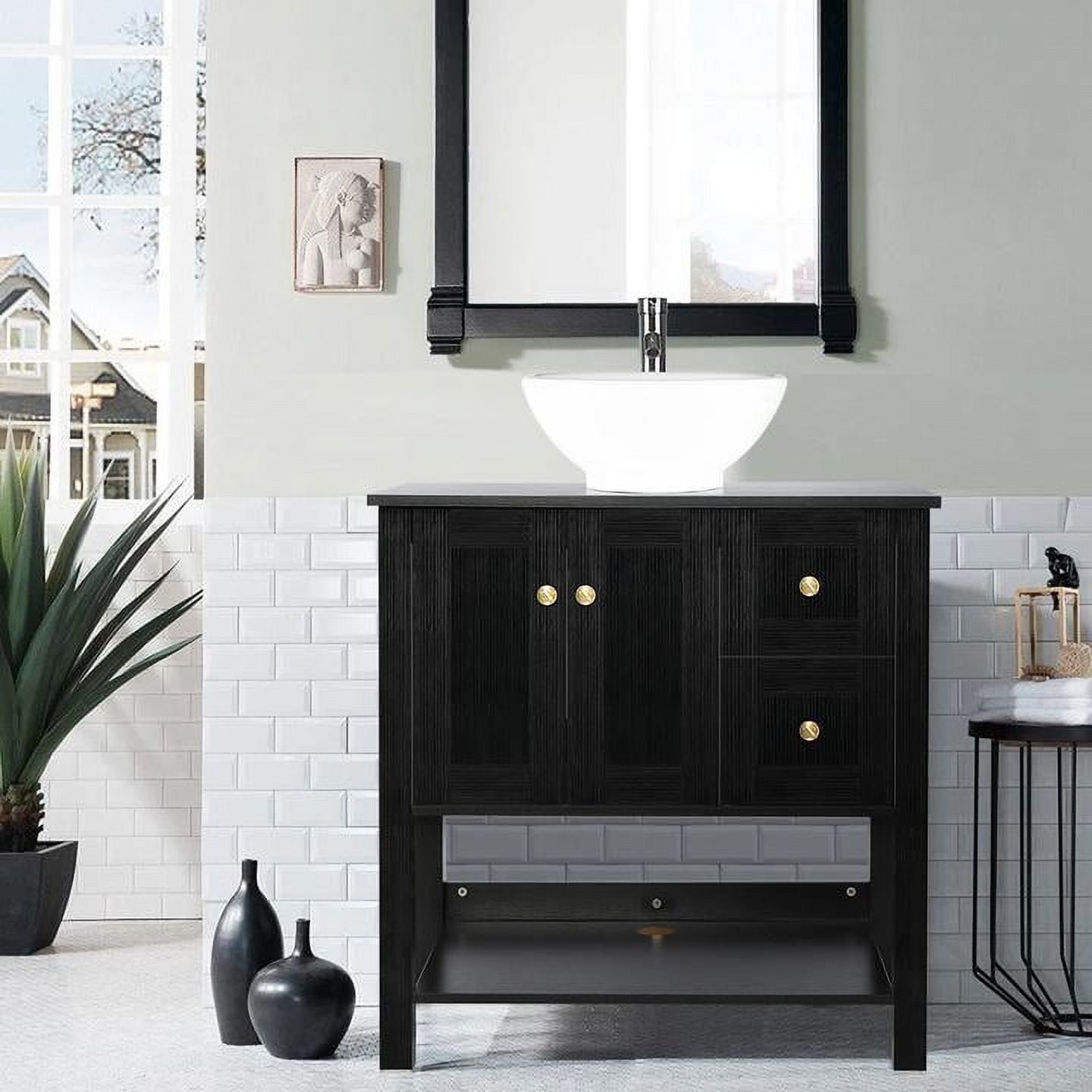 Eclife 32" Vessel Combo Bathroom Vanity Set, Wood Top, White Ceramic ...