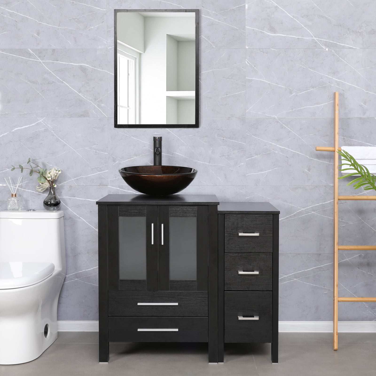 Eclife 36"W x 20"D x 32"H Black Bathroom Vanity Cabinet Sink Combo ...