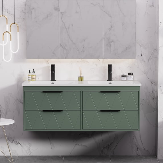 Eclife 48" Bathroom Vanity with Double Sinks, Floating 4-Drawer Cabinet ...