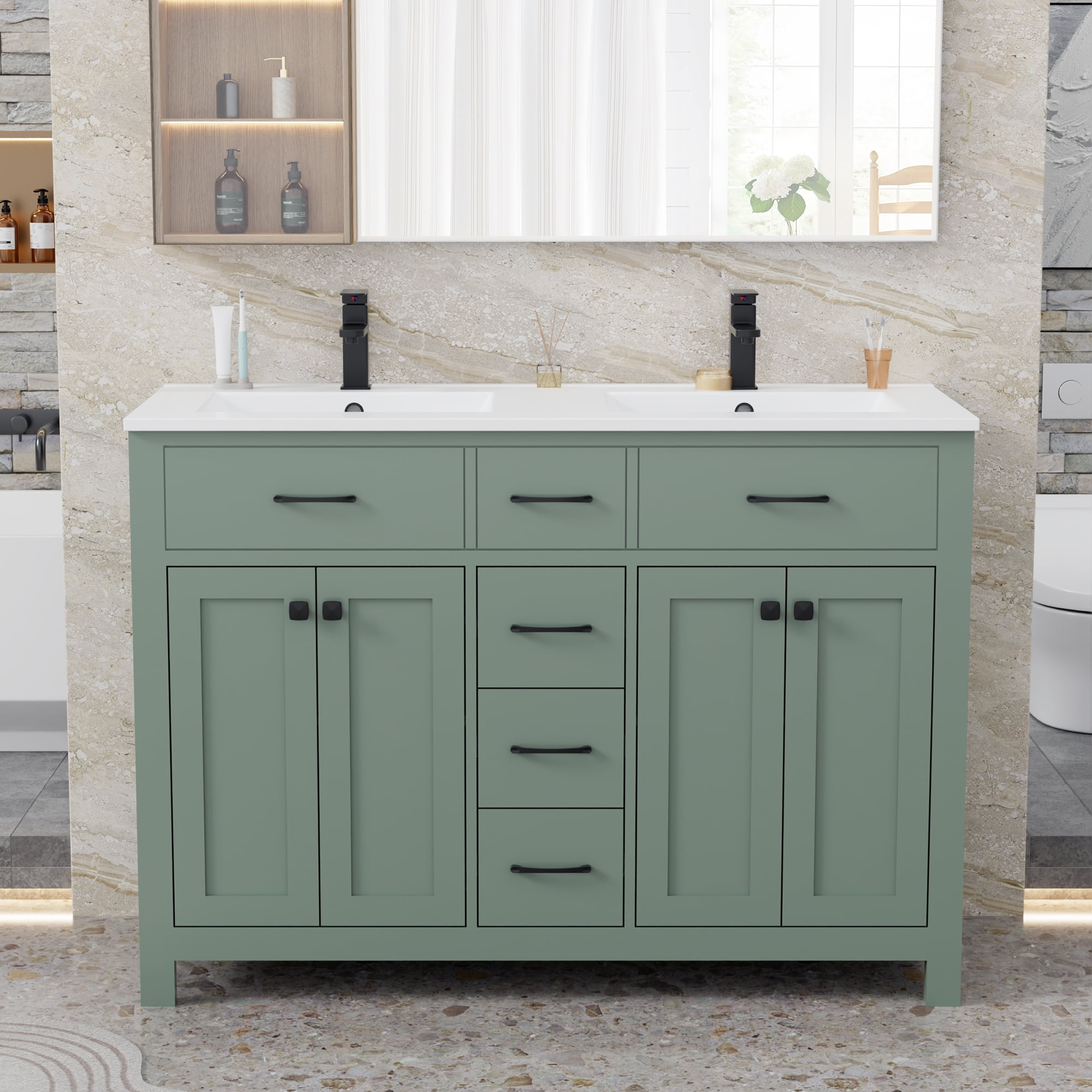 Eclife 48" Double Sink Bathroom Vanity With Resin Top, Eco-Friendly ...