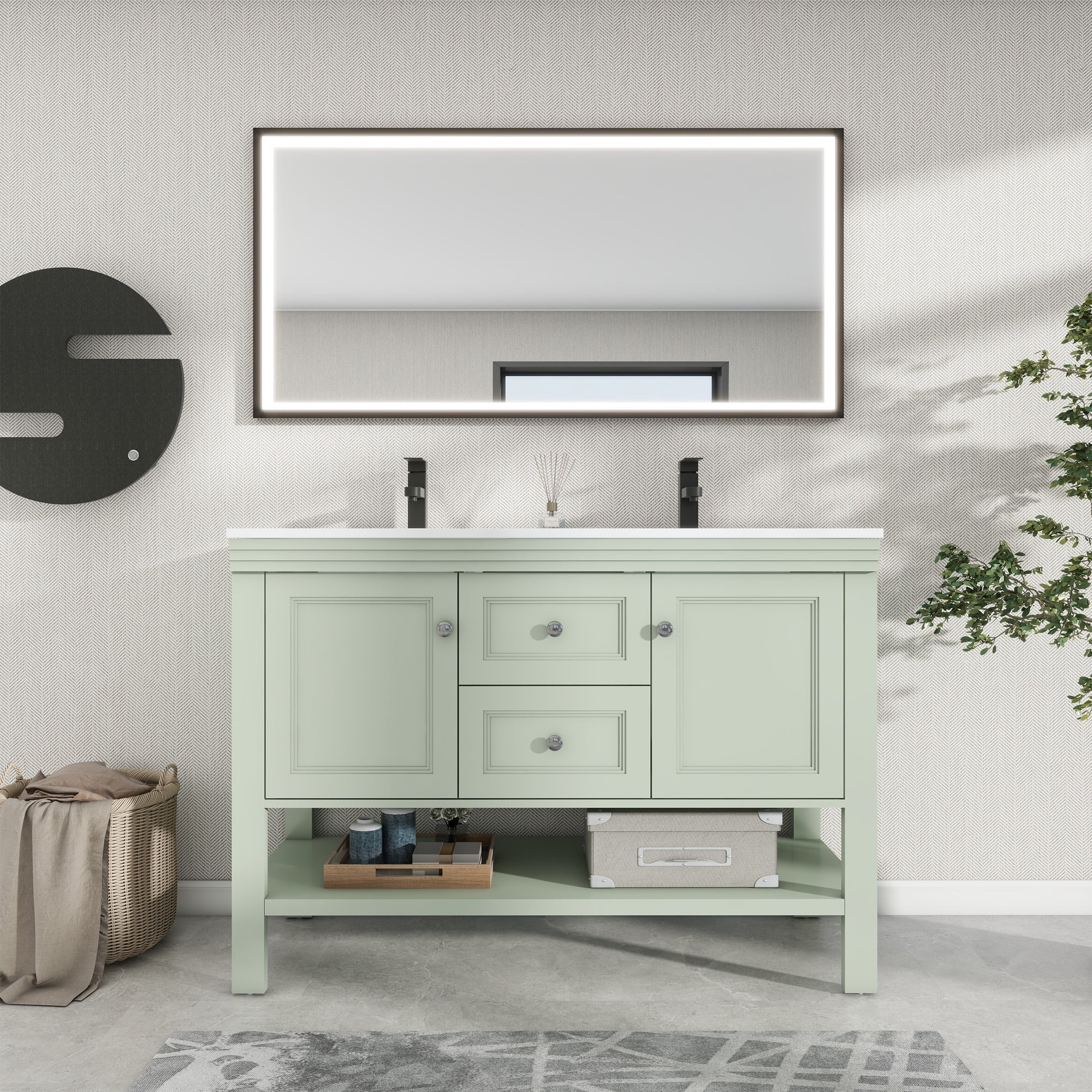 Eclife 48-Inch Double Sink Bathroom Vanity With Resin Top, Faucet, 2 ...