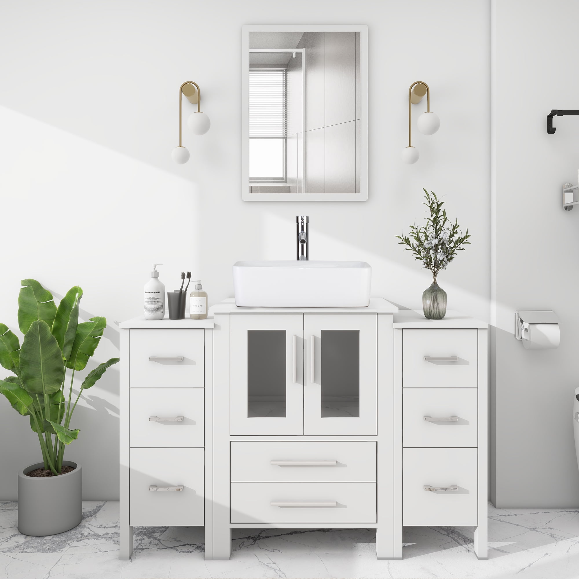 Eclife 48" White Single Bathroom Vanity Set Sink Combo with Faucet, Pop up Drain - Walmart.com