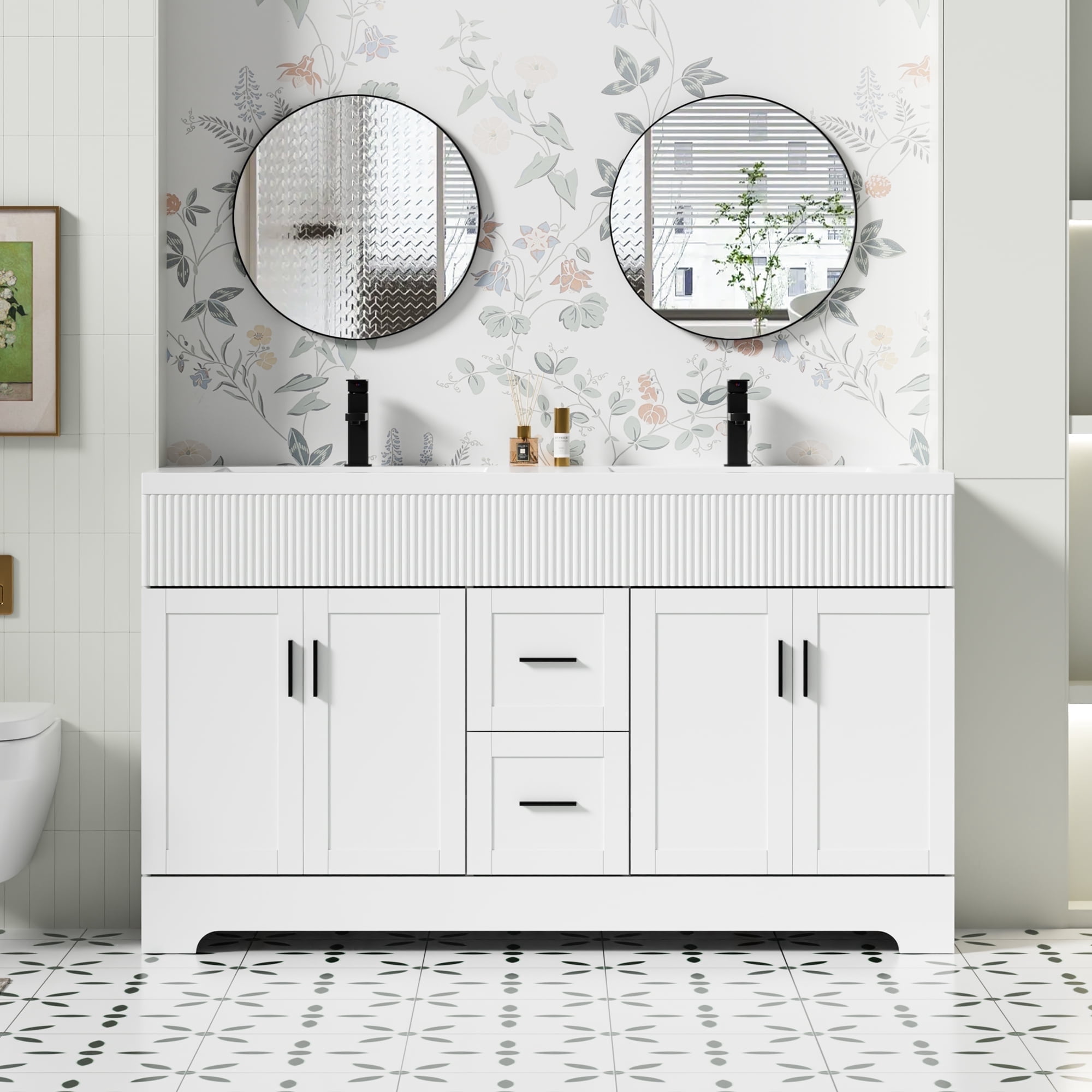 Eclife 60" Double Sink Bathroom Vanity With Resin Top, Zinc Alloy ...