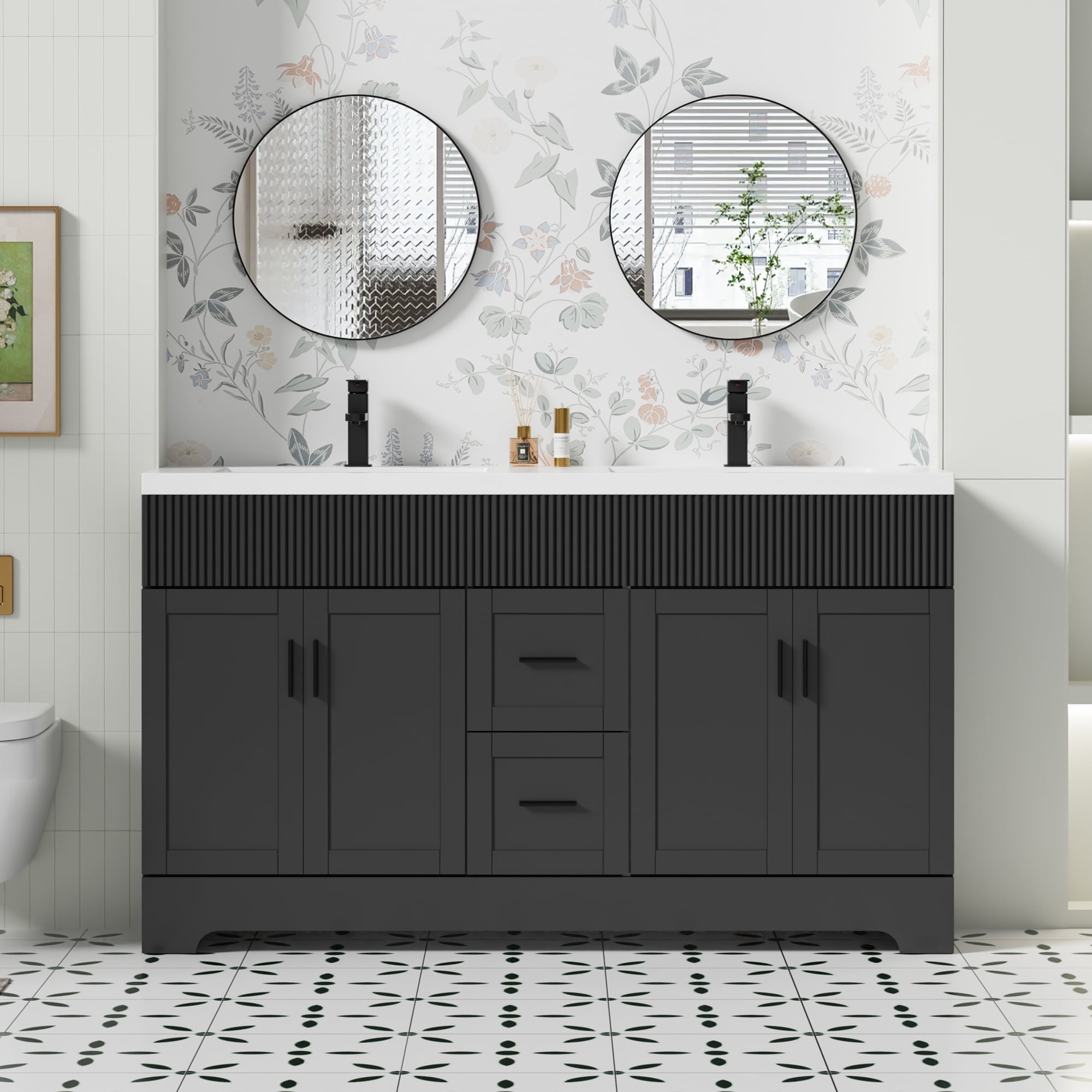 Eclife 60" Modern Double Sink Bathroom Vanity with Sink Top and Zinc ...