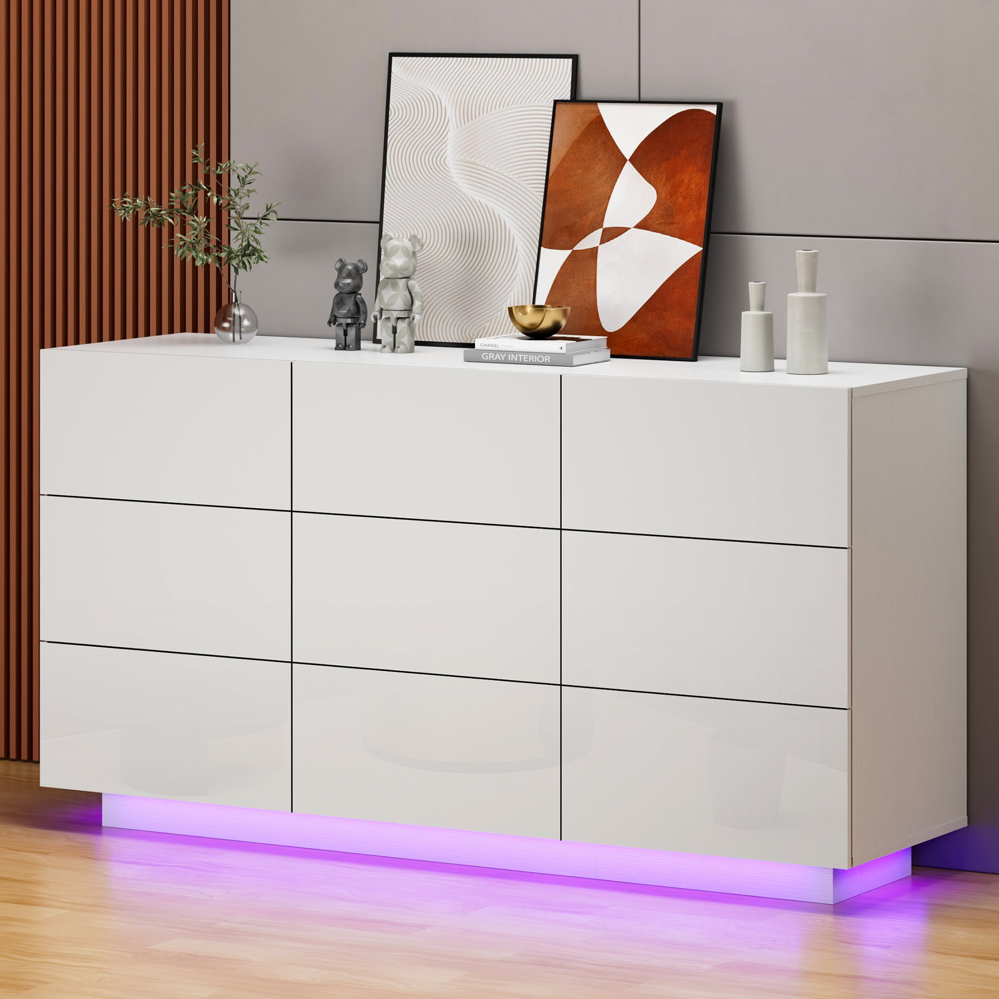 Eclife 9 Wood Chest of Drawers Dressers 55" with Colorful Led Lights ...