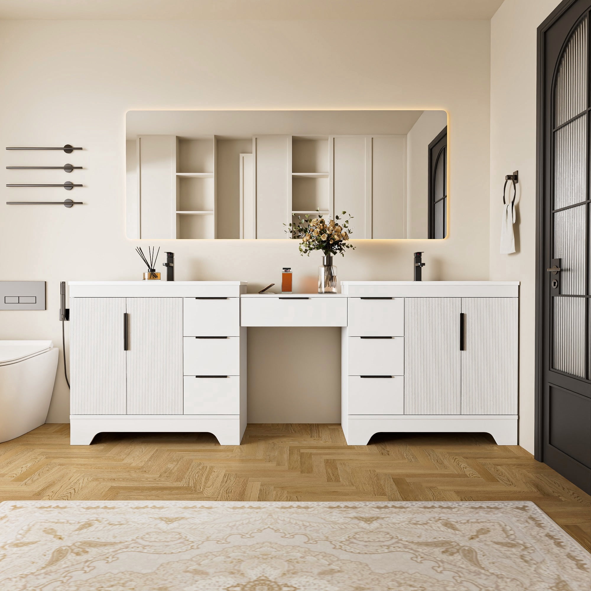 Eclife 96'' Bathroom Vanity with Double Integrated Sink, Wall-Mounted ...