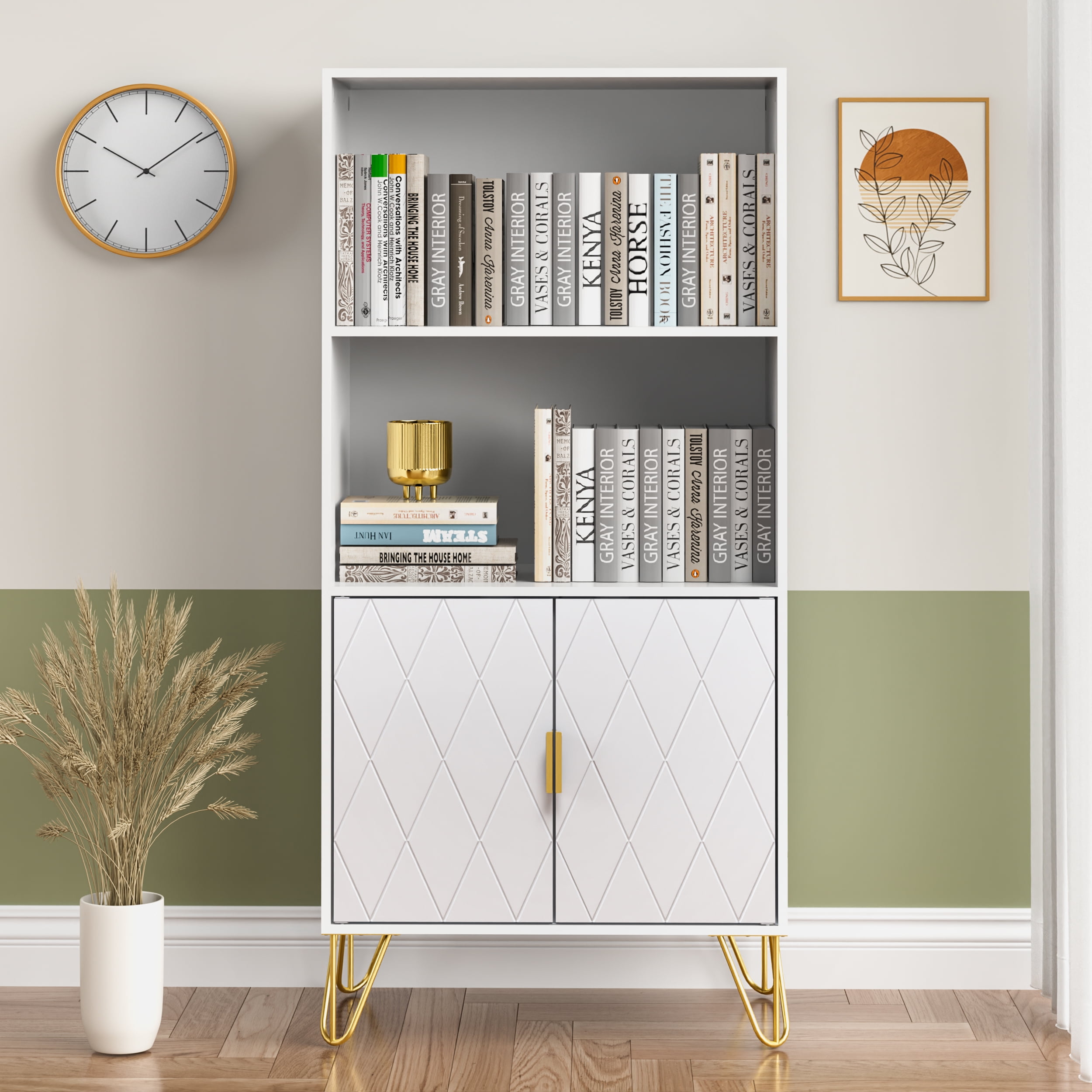 Eclife Modern Bookcases Bookshelf with Doors 50 Inch Tall Library Open ...