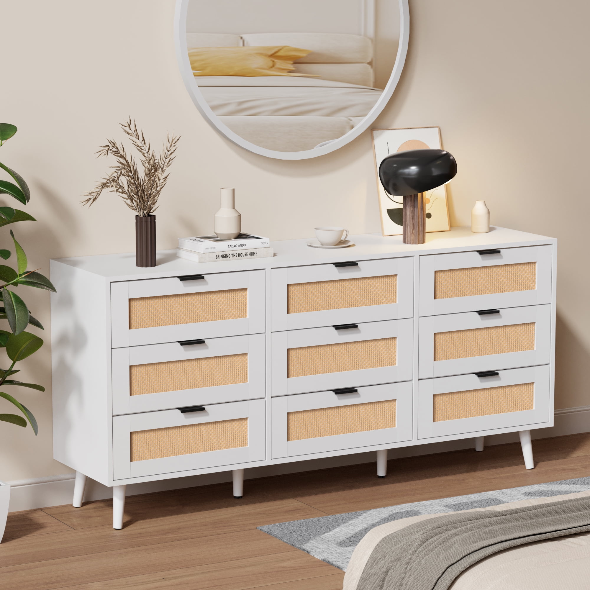 Eclife Wood Rattan Dressers with 9 Drawers Modern Chests of Drawers for ...