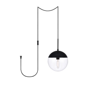 Midcentury Modern Lyle 1 Light Black and Clear Seeded Glass Plug In ...