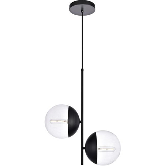 Eclipse 2 Lights Pendant Ceiling Light with Clear Glass, Black ...