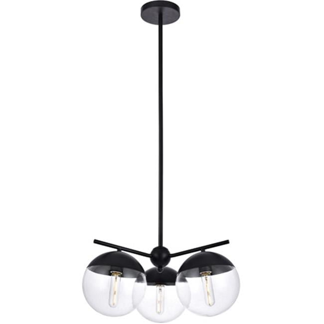 Eclipse 3 Lights Pendant Ceiling Light with Clear Glass, Black ...