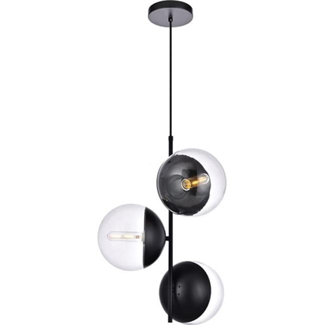Eclipse 3 Lights Pendant Ceiling Light with Clear Glass, Black ...