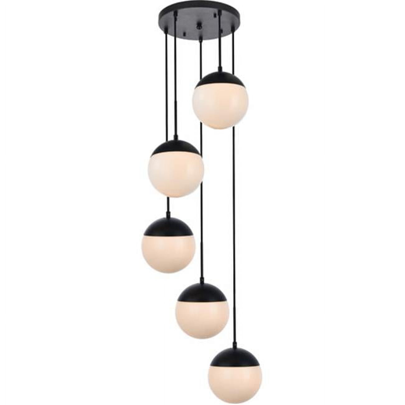 Eclipse 5 Lights Pendant Ceiling Light with Frosted White Glass, Black ...
