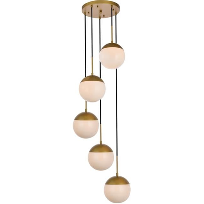 Eclipse 5 Lights Pendant Ceiling Light with Frosted White Glass, Brass ...
