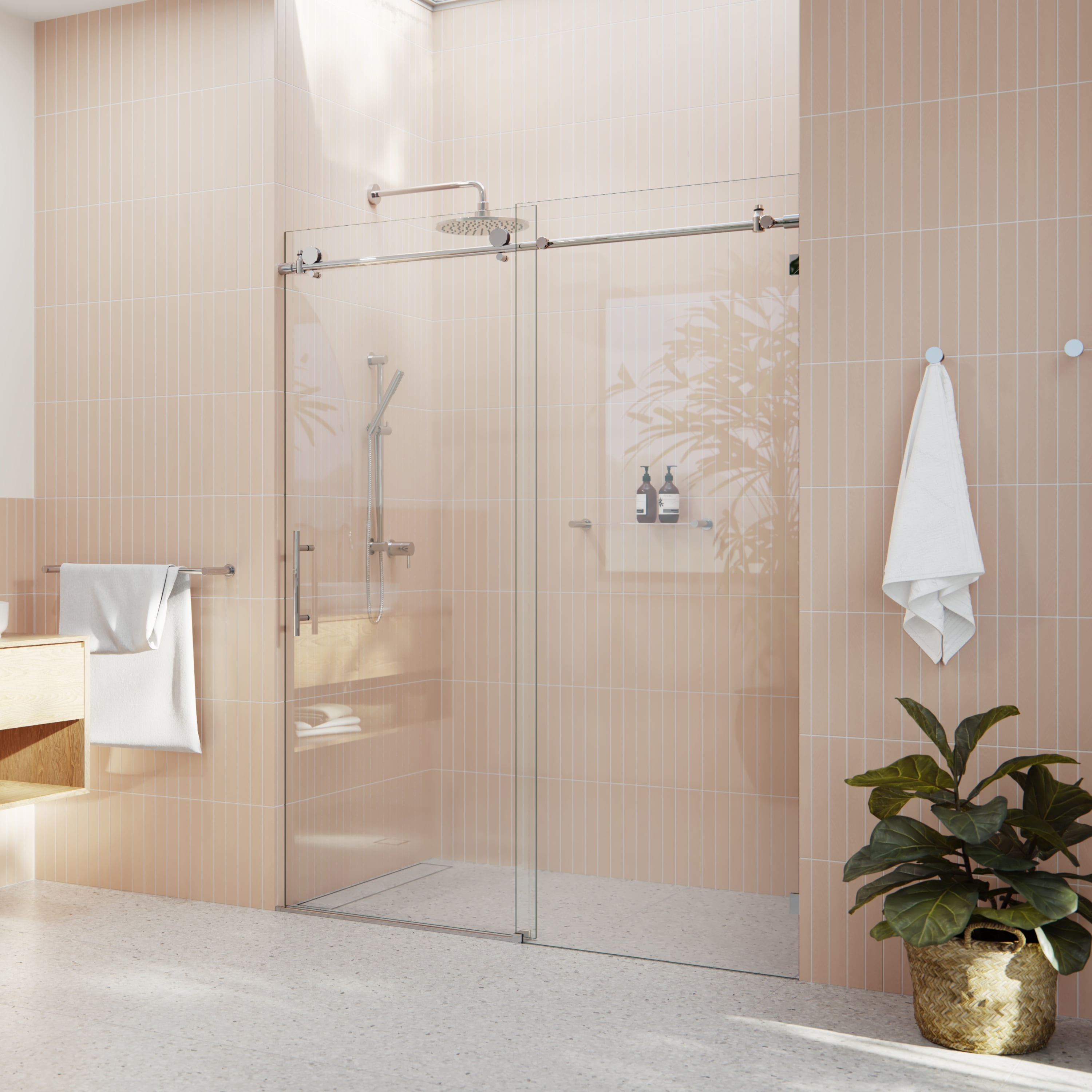 Eclipse 60 in. x 78 in. Fully Frameless Glass Sliding Shower Doors - Walmart.com