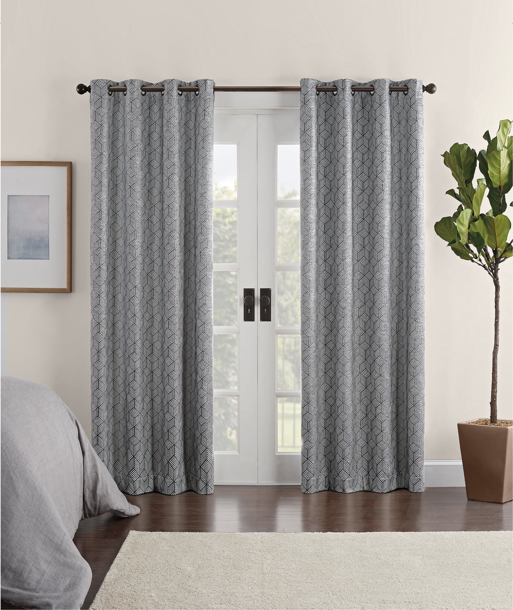 Eclipse Allure Geo Draft Stopper, 100% Blackout Grommet Top Curtain ...