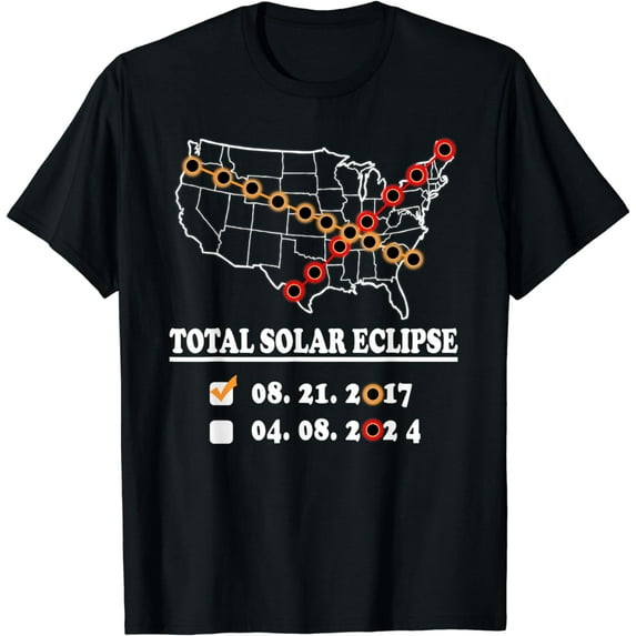 Eclipse Checklist Total Solar Eclipse 2024 And 2017 USA Map T-Shirt ...