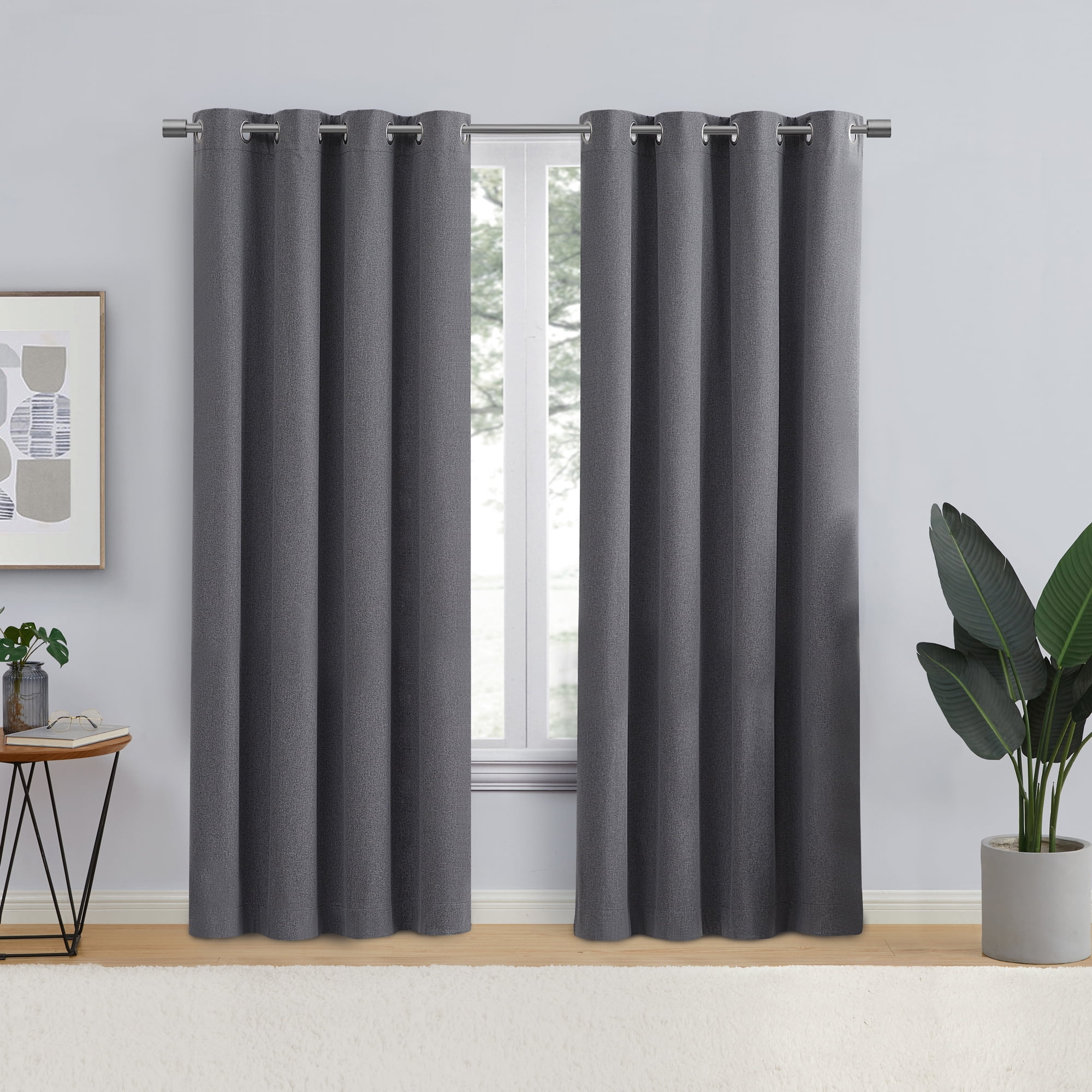 Eclipse Corte Solid Grey Flannel Blackout Grommet Top Single Curtain ...