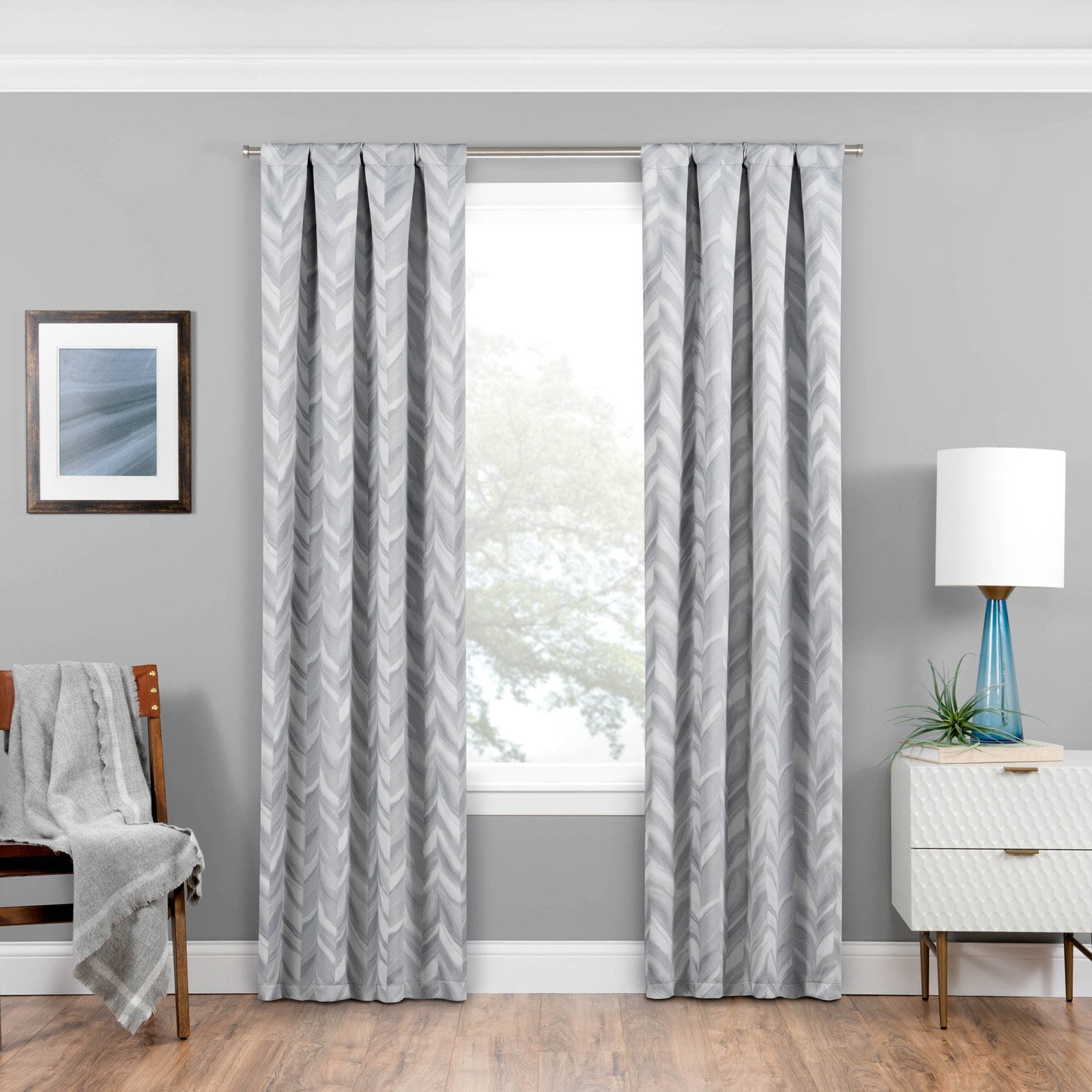 Eclipse Haley Brush Stroke Chevron Pleated Blackout Rod Pocket Curtain ...