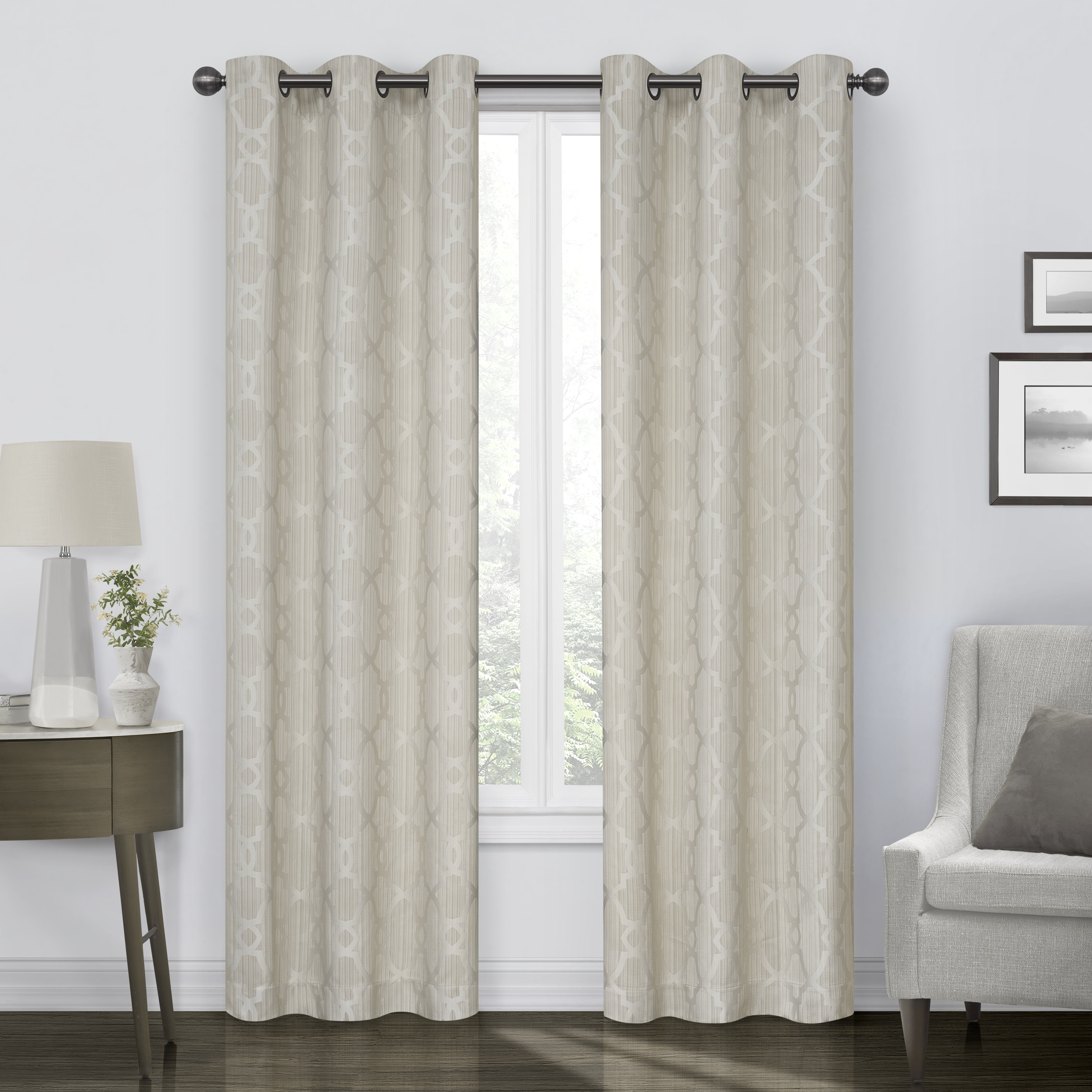 Eclipse Hazel Geometric Blackout Grommet Top Window Panel, Beige, 40x95 ...