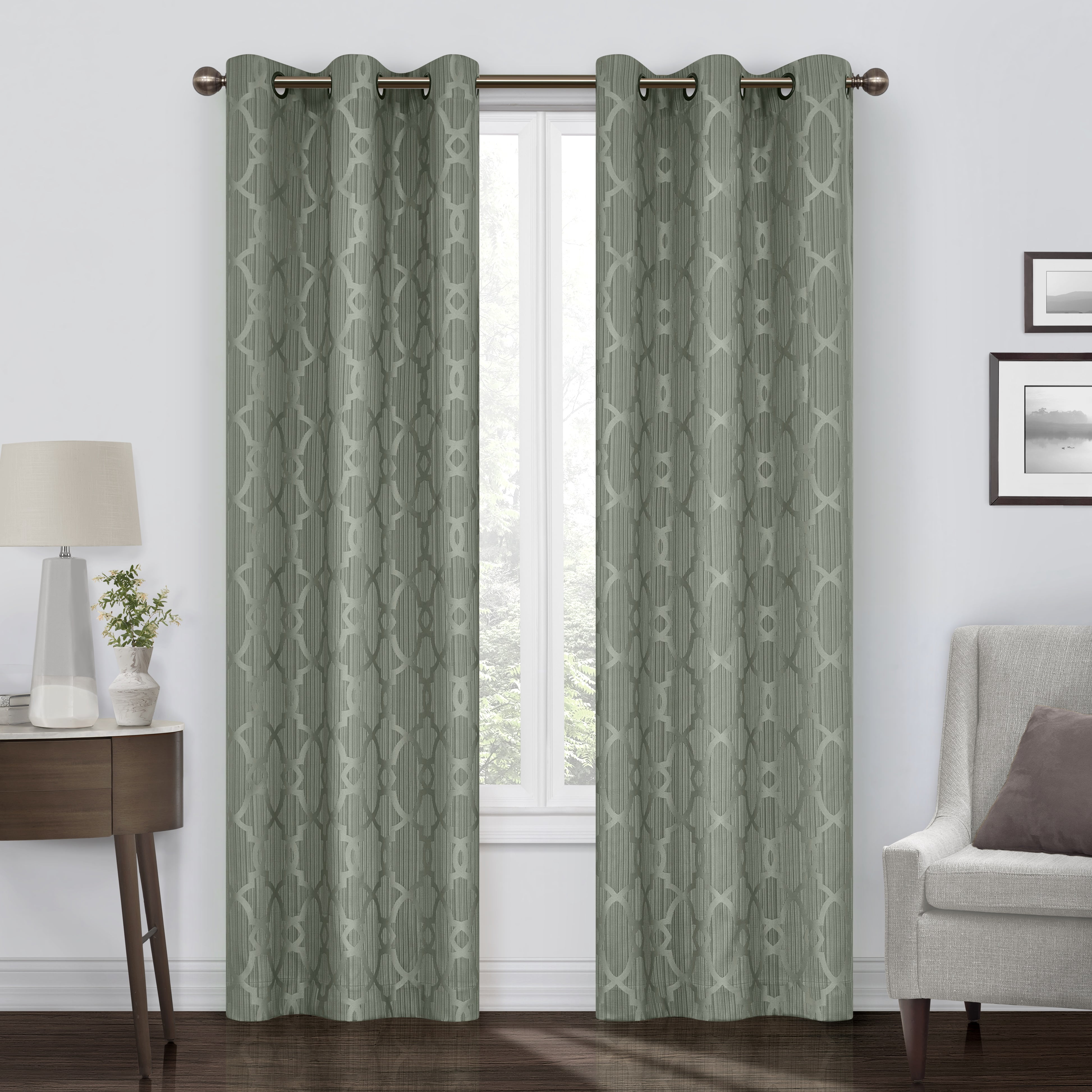 Eclipse Hazel Geometric Blackout Grommet Top Window Panel, Sage, 4095 ...