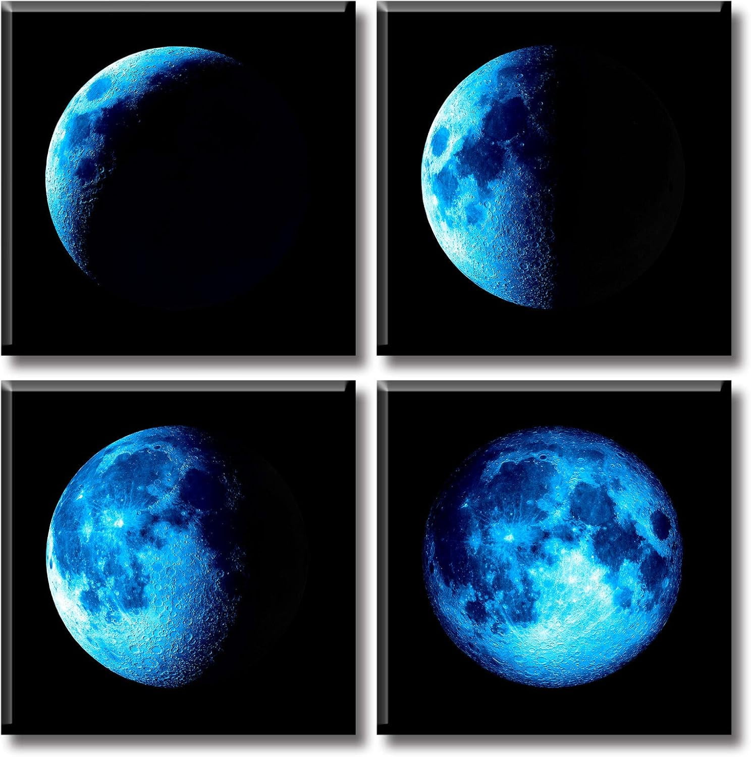 Eclipse of the Moon Phase Wall Decor,Blue Moon Canvas Wall Art,Black ...