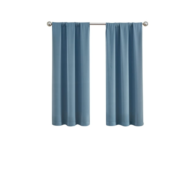 Eclipse Phoenix Blackout Curtain Rod Pocket Panel, Set of 2, Blue Linen ...