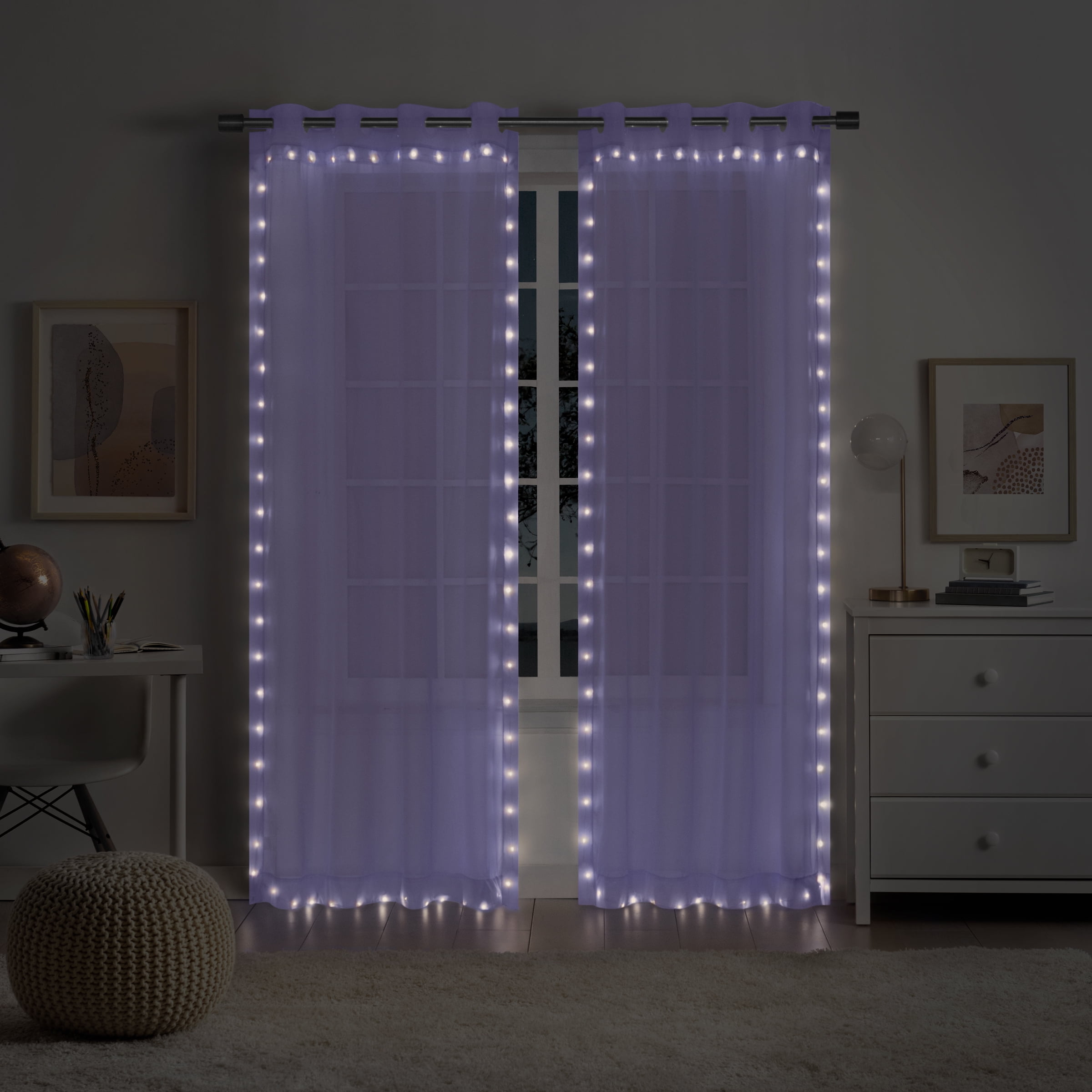 Eclipse Starlight Light Up Sheer Hookless Curtain, 1 Panel, Lights with ...