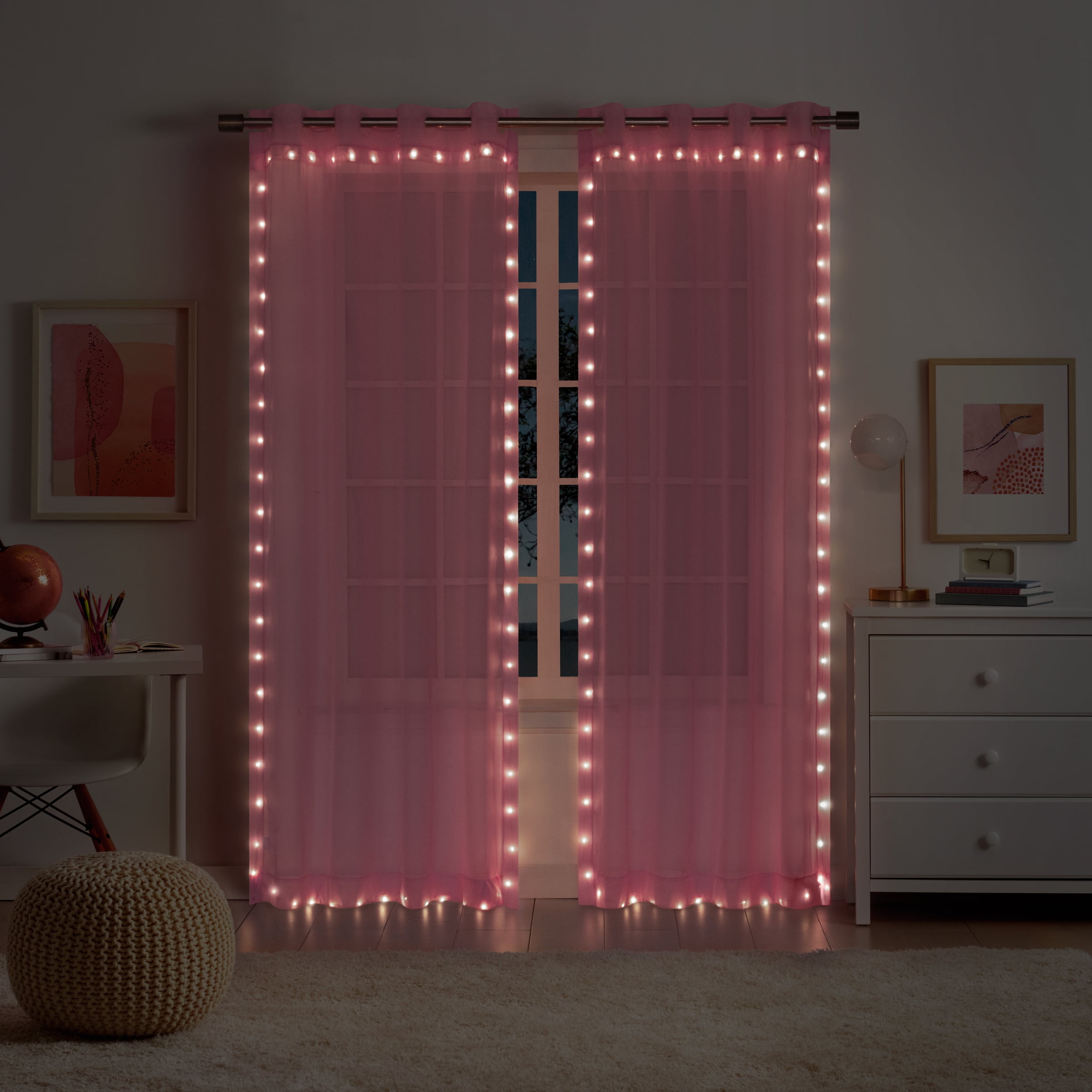 Eclipse Starlight Light Up Sheer Hookless Curtain, 1 Panel, Lights with ...