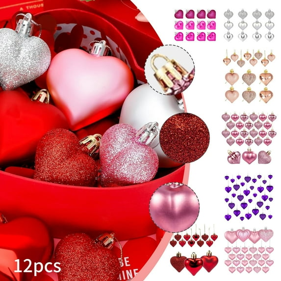 EclipseJewels 12pcs Valentine's Day Heart Shaped Ornaments, Hanging ...