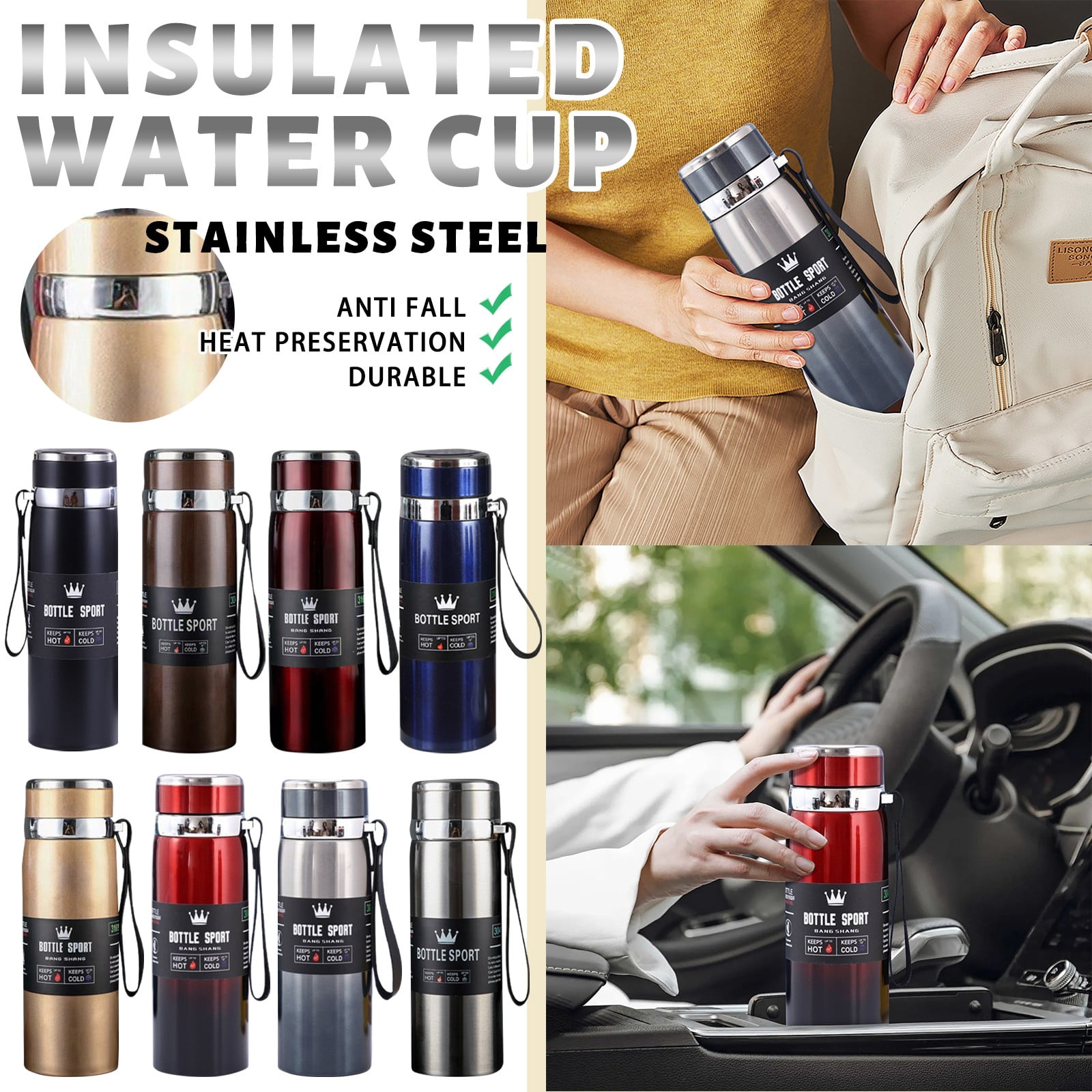 EclipseJewels 27oz (800ml) 316 Stainless Steel Vacuum Insulated Sports ...