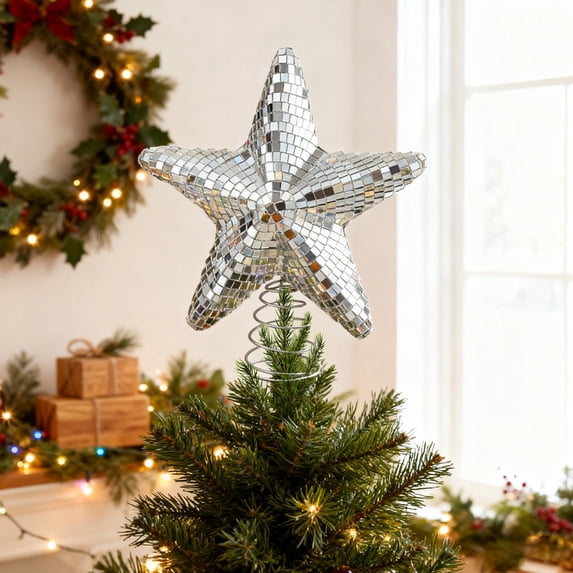 EclipseJewels 3D Hollow Mirror Christmas Tree Topper Star with Disco ...