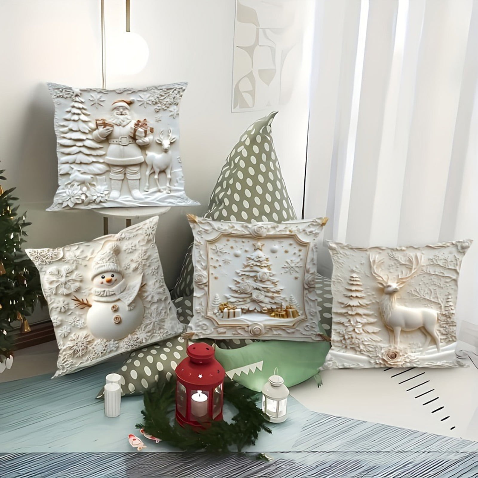EclipseJewels 4-Piece Set of Linen Christmas Pillow Covers 18x18 Inches ...