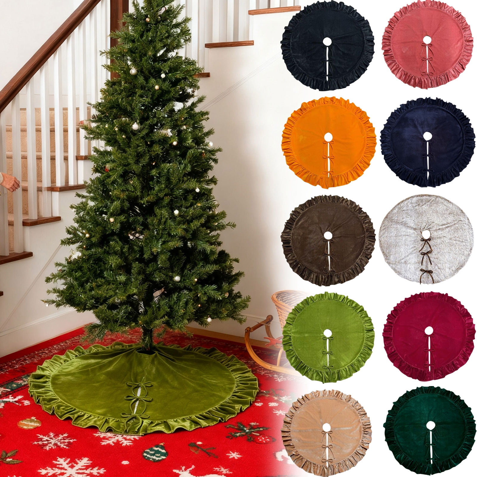 EclipseJewels 48 Inch Solid Color Velvet Christmas Lace Tree Skirt Festive Xmas Tree Cover for ...